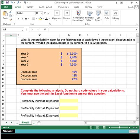 Solved Xda Calculating The Profitability Index Excel A