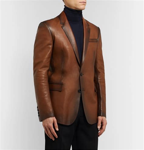 Berluti Brown Slim Fit Leather Blazer Brown Berluti