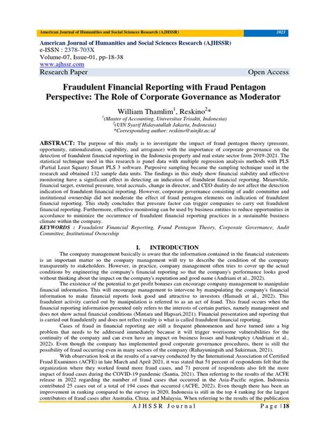 Fraudulent Financial Reporting With Fraud Pentagon Perspective The Role Of Corporate Governance