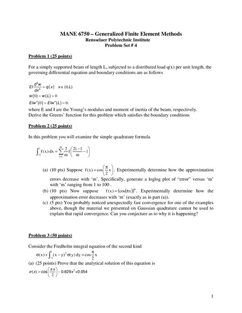 Problems Set 4 Questions Generalized Finite Element Methods Mane 6750 Docsity