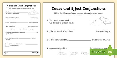 Editable Cause And Effect Conjunctions Worksheet Twinkl