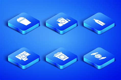 지구 지구본 종이 유리 물 플라스틱 오염 중지 재활용 및 로션 화장품 튜브 아이콘과 함께 쓰레기통을 들고 손을 설정합니다 벡터 3차원 형태에 대한 스톡 벡터 아트 및 기타