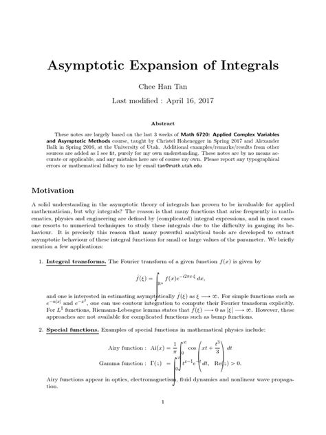 Asymptotic Expansion Of Integrals Chee Han Tan Last Modified April 16 2017 Pdf Asymptotic
