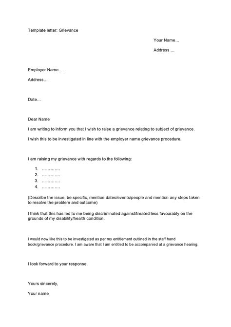 Formal Grievance Letter Templates Examples