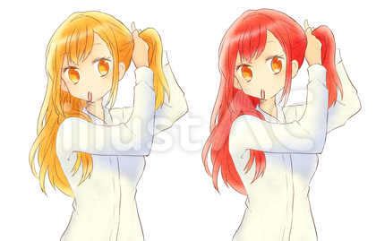 髪を結ぶ女の子イラスト No 23100962無料イラストフリー素材ならイラストAC