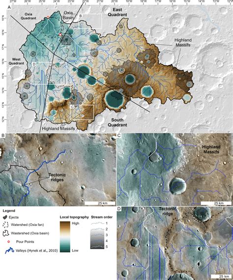 The Model Catchment Of Oxia Planum A Mars Orbital Laser Altimeter Download Scientific
