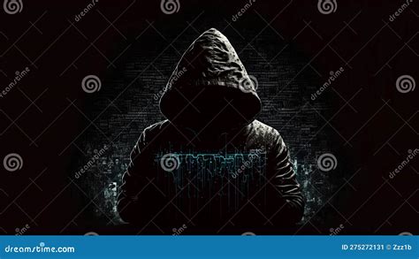 Evil Hacker In Black Hood And Mask On Dark Background Neural Network Generated Art Royalty Free