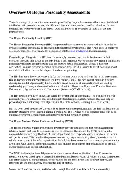 Overview Of Hogan Personality Assessments Pdf