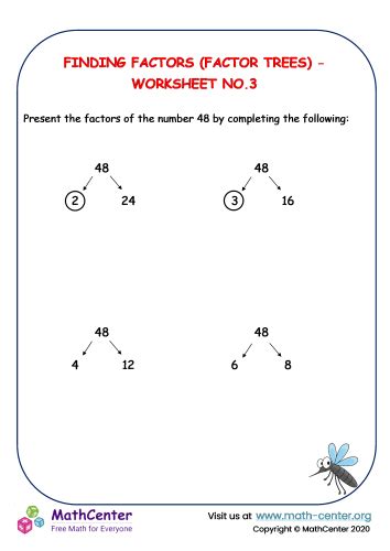 Finding Factors Factor Trees Worksheet No3 Worksheets Math Center
