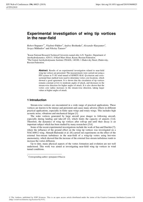Pdf Experimental Investigation Of Wing Tip Vortices In The Near Field