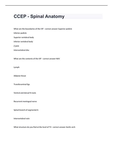 CCEP Spinal Anatomy With Correct Answers Graded A Ccep Stuvia US
