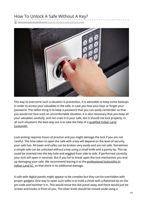 How To Unlock A Safe Without A Key The One Stop Locksmith By Theonestoplocksmith Issuu