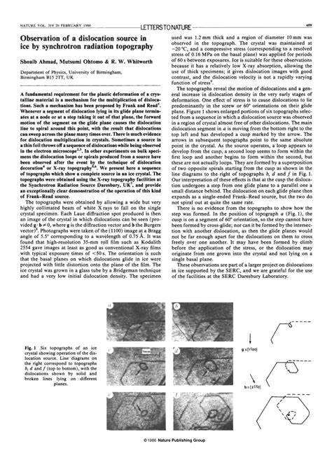 Pdf Observation Of A Dislocation Source In Ice By Synchrotron