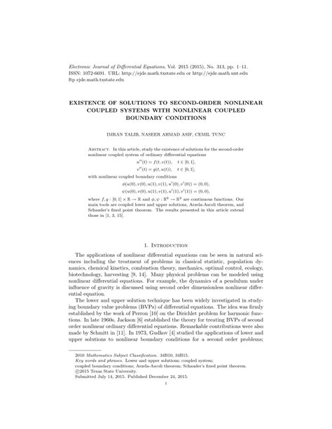 Pdf Existence Of Solutions To Second Order Nonlinear Coupled Systems