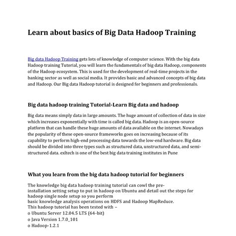 Learn About Basics Of Big Data Hadoop Trainingpdf Docdroid