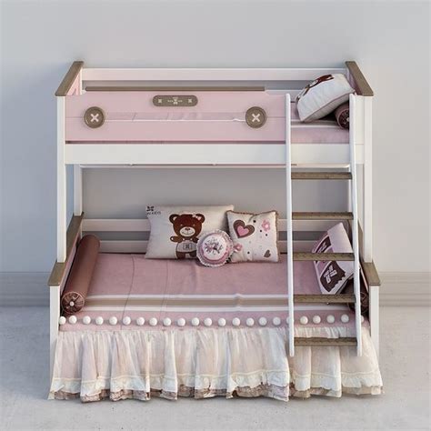 White Pink Girls Bunk Bed 3d Model Free