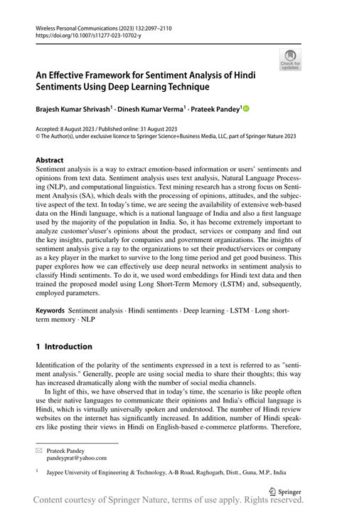 An Effective Framework For Sentiment Analysis Of Hindi Sentiments Using Deep Learning Technique
