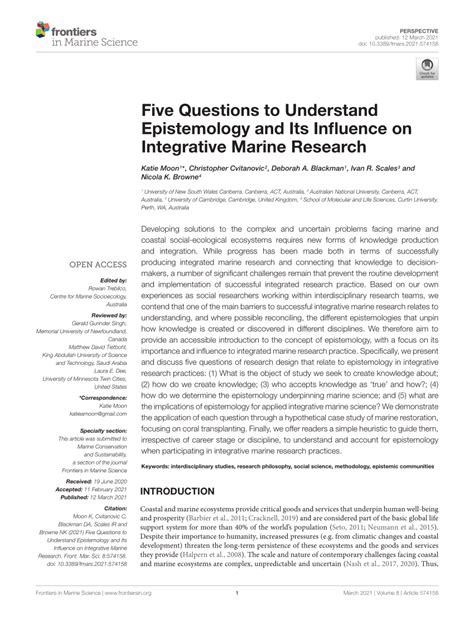 Pdf Five Questions To Understand Epistemology And Its Influence On Integrative Marine Research