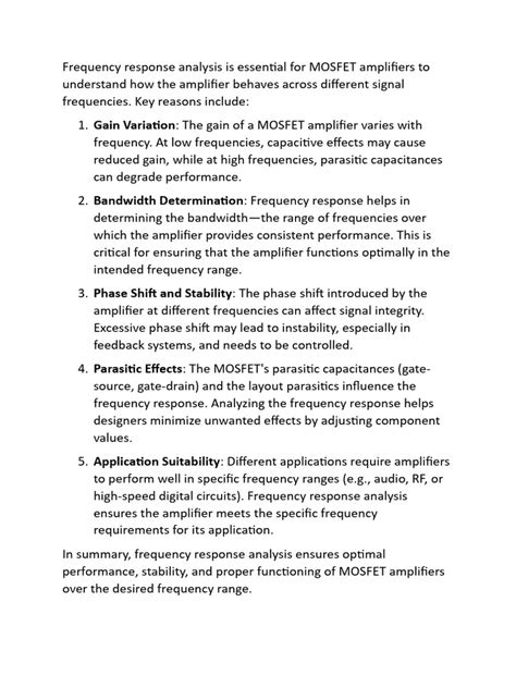 Frequency Response Analysis Is Essential For Mosfet Amplifiers To Understand How The Amplifier