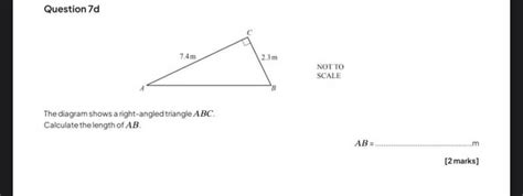 Question 7d The Diagram Shows A Right Angled Triangle A B C Calculate T