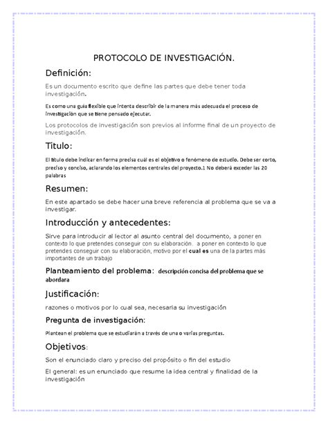 Protocolo Estructura Protocolo De InvestigaciÓn Definición Es Un