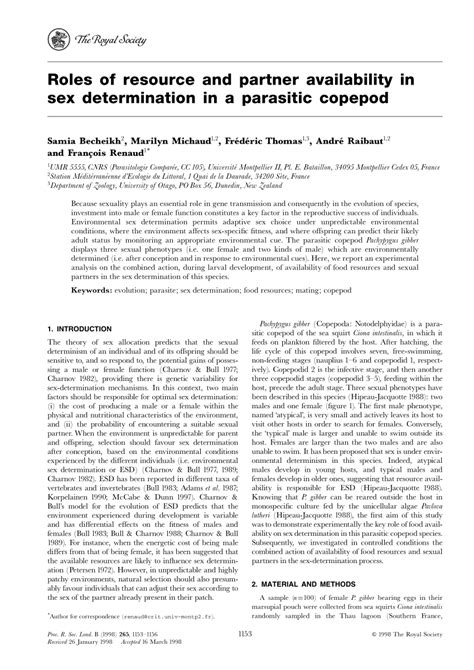 Pdf Roles Of Resource And Partner Availability In Sex Determination
