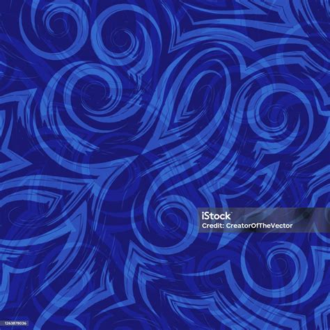 어두운 배경에 장식브러시로 그려진 파도 또는 소용돌이의 벡터 블루 매끄러운 패턴 모서리와 루프의 나선형 형태로 고르지 않은 선을 부드럽게 합니다 0명에 대한 스톡 벡터 아트