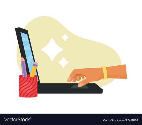 Hand Using Laptop Royalty Free Vector Image Vectorstock