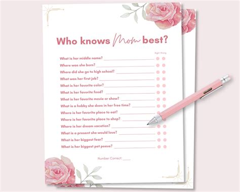 Who Knows Mom Best Game Mothers Day Game Mothers Day Printable Game