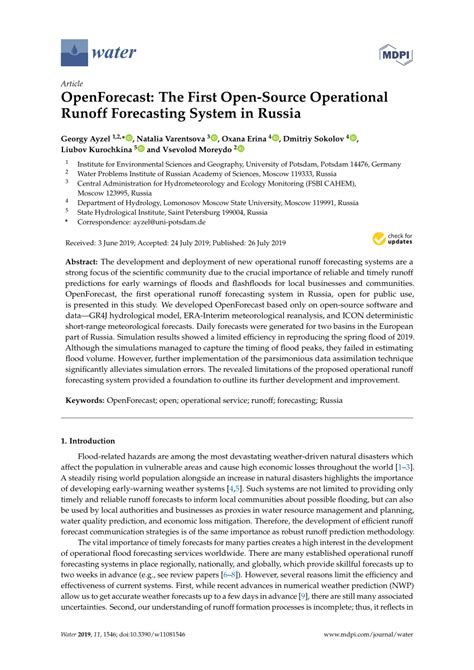 Pdf Openforecast The First Open Source Operational Runoff Forecasting System In Russia