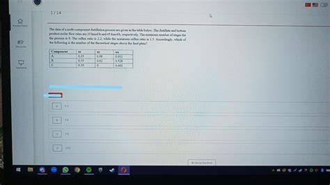 Solved The Data Of A Multi Component Distillation Process