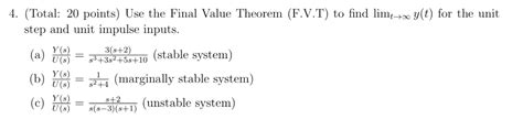 Solved 4 Total 20 Points Use The Final Value Theorem Chegg Com