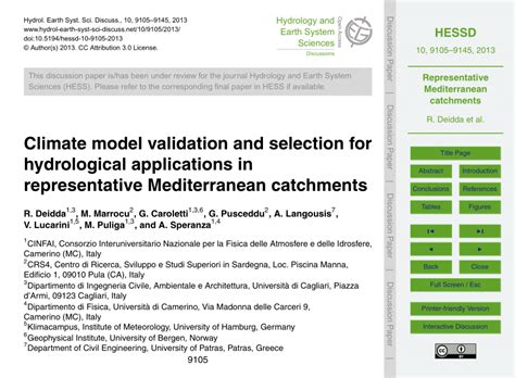 Pdf Climate Model Validation And Selection For Hydrological Applications In Representative