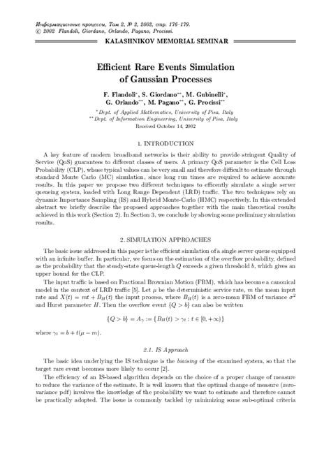 pdf efficient rare events simulation of gaussian processes