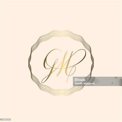 Gm 모노그램 로고 대문자 G 문자 M 장식 서명 문자 메탈릭 골드 캘리그라피 알파벳 이니셜 선조 원형 프레임 0명에 대한 스톡