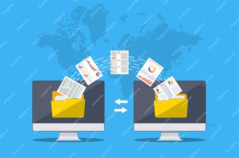 파일 전송 화면에 폴더와 전송 된 문서가있는 두 대의 컴퓨터 파일 복사 데이터 교환 백업 Pc 마이그레이션 파일 공유