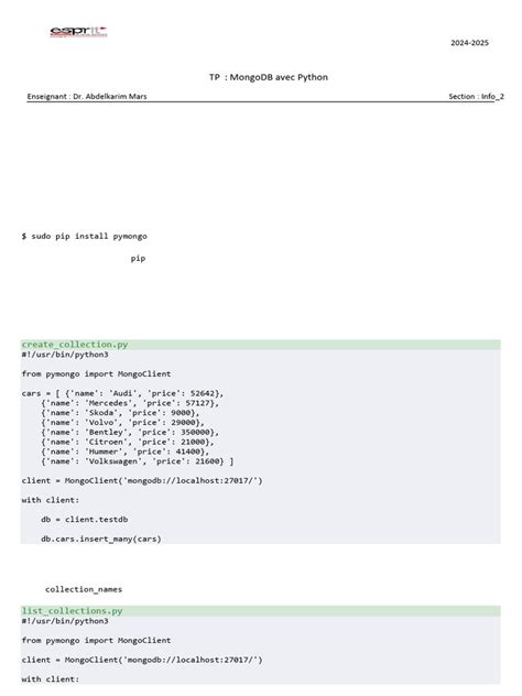 Tp2bdmongodbpython Pdf Mongo Db Software Engineering