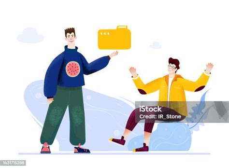 파일 폴더 일러스트레이션을 가진 행복한 창조적 인 젊은 전문 사람들 개념에 대한 스톡 벡터 아트 및 기타 이미지 개념 개념 기호 개선 Istock