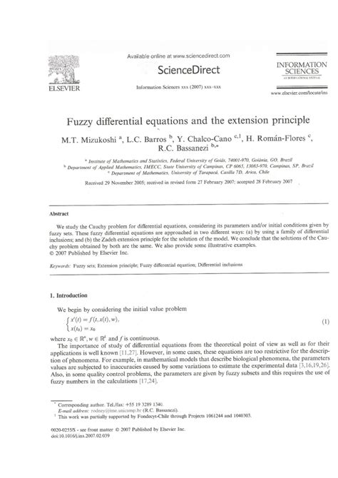 PDF Fuzzy Differential Equations And The Extension Principle