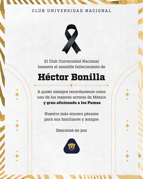 Los Pumas De La Unam Despidieron A Héctor Bonilla Con Un Goya Hasta El