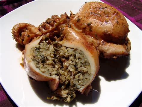 Stuffed Cuttlefish Cooking In Plain Greek