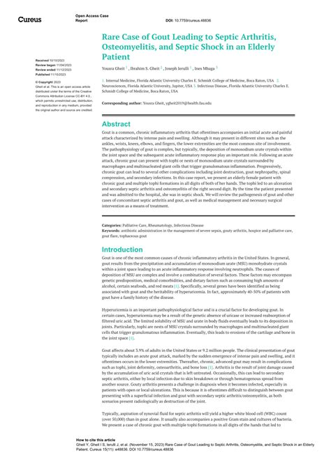 Pdf Rare Case Of Gout Leading To Septic Arthritis Osteomyelitis And Septic Shock In An