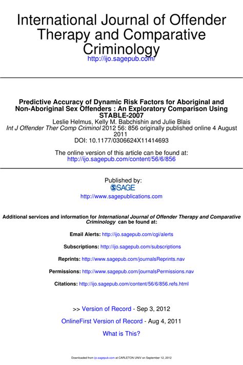 Pdf Predictive Accuracy Of Dynamic Risk Factors For Aboriginal And