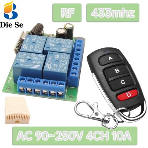 433mhz Remote Control Receiver Rf Wireless Switch Ac 110v 220v 10a Controller 4ch Relay Module