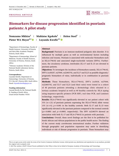 Pdf Biomarkers For Disease Progression Identified In Psoriasis