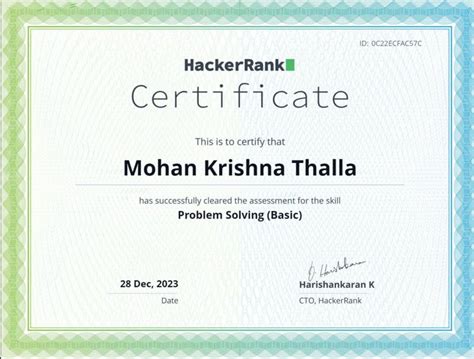 mohan krishna thalla on linkedin hackerrank problemsolving hackerrankcertification