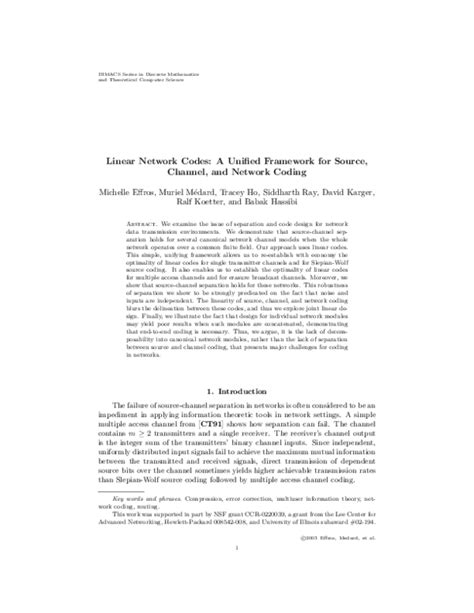 Pdf Unified Framework For Linear Network Codes