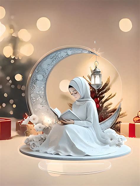 1 ชิ้น รูปติดตั้งแบบ 2d อะคริลิกของเด็กผู้หญิงในช่วงรอมฎอน โปร่งใส ตกแต่งบนโต๊ะ คริสตัลใส