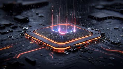 Futuristic Microchip Technology With Neon Glow And Circuit Board