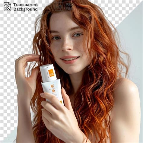 Premium Psd A Woman With Long Red Hair Wearing A Gold Ring Holds A